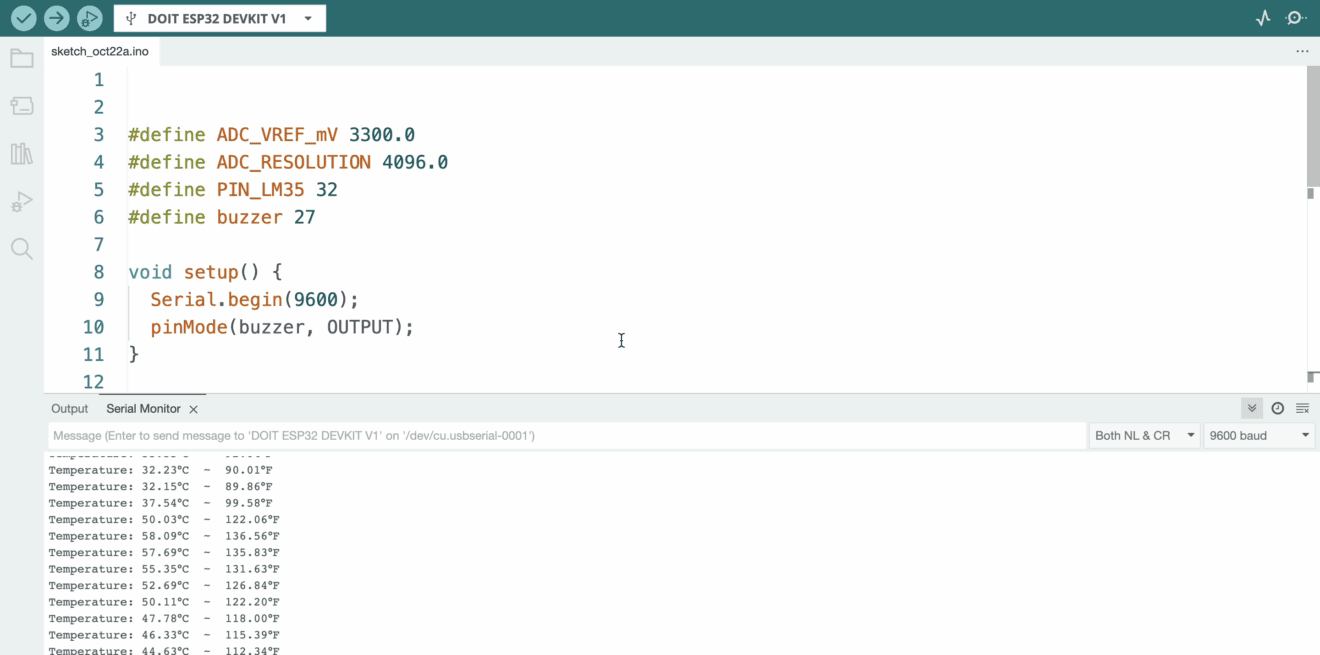 ESP32 LM35 Temperature Sensor